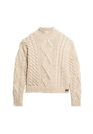 Superdry Aran Cable Knit Polo Jumper Sweater, &Eacute;cru, 38 Femme