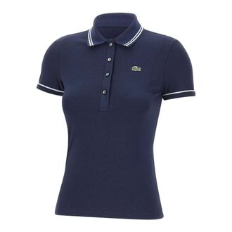 Lacoste Femme, Tops, Bleu, Taille: 40 FR Polo Manches Courtes Col C&ocirc;tel&eacute;