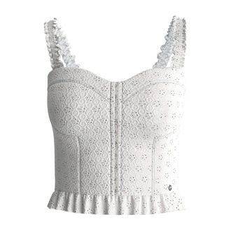 Guess Femme, Tops, Blanc, Taille: 42 FR Haut en dentelle de coton - Blanc