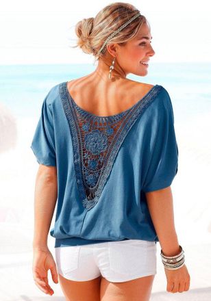 Lascana Strandshirt mit H&auml;keleinsatz am R&uuml;cken, T-Shirt, weite Passform, luftig und locker
