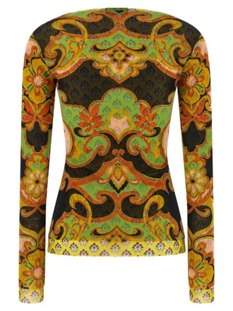 Etro Ornamental Baroque Mesh Blouse - Green