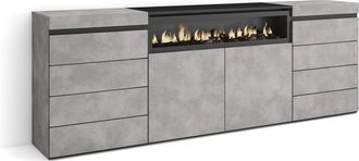 Skraut Home | Kommode mit Schubladen | Aufbewahrungsschrank | 214x75x35 cm | Für Schlafzimmer, Zimmer | Elektrokamin. | Moderner Stil | Zement