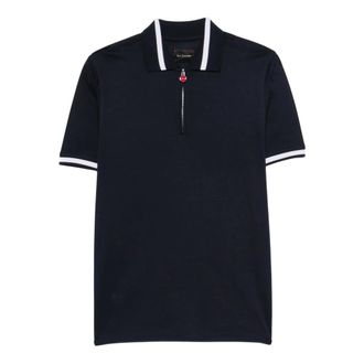 Kiton Feingeripptes Polo-Shirt aus Baumwolle mit Rei&szlig;verschluss - - Tops - Herren - Blau - M