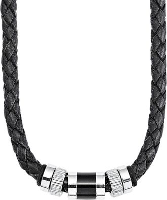 s.Oliver Collier für Herren, Anhänger: Edelstahl, Kette: Echtes Leder, IP Schwarz