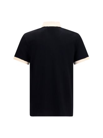 Valentino Mens Polo With Contrast Trims Nero-Burro Cotton Shirts Nero/burro T-shirts And Polos