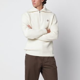 Moncler Cremefarbener gerippter Wollpullover
