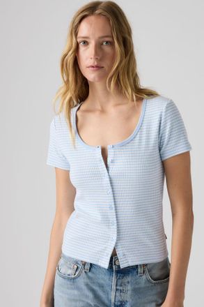 Levi's Austen Button Up Short Sleeve Top - Femme - Bleu / Annalise Stripe Angel Falls - XS