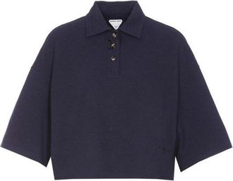 Bottega Veneta Femme, Tops, Bleu, Taille: 40 FR Polo court en piqu&eacute; de coton