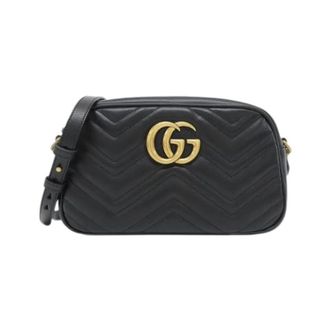 Gucci Pre-owned Sac bandouli&egrave;re en cuir matelass&eacute; GG Marmont Chevron - Femme - Pre-owned - Noir - Taille: ONE Size