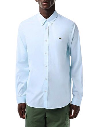 Lacoste Herren Oberhemd Langarm CH2933, Männer Hemd,Button-down,einfarbig,Regular Fit,Blau,45
