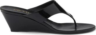 Prada sandales compens&eacute;es en cuir verni - Noir