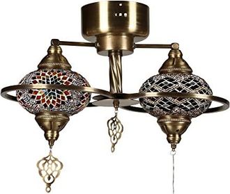 Opviq Elegant Oriental Chandelier, Metal Body with Glass Cap, 44 cm Length, 25/50 cm Diameter, E27 Socket Max 40W | Perfect for Traditional & Southwestern D