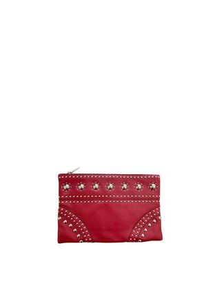 Prada Red Leather Studded Clutch Bag