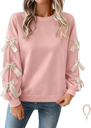 Generic Sweat-shirt tendance &agrave; manches longues et col rond avec noeud mignon pour femme, rose, XL