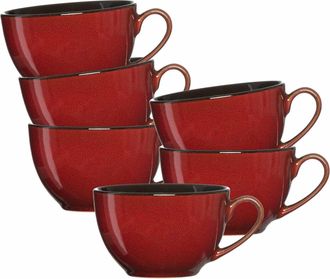 Ritzenhoff & Breker Gambia Kaffeetassen 6er Set, 220 ml, Moderne Teetassen mit Farbverl&auml;ufen, Skandinavisches Design mit Reaktivglasur, Steinzeug, Rot