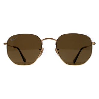 Ray-Ban Sonnenbrille Hexagonal 3548N 001/57 Gold Braun Polarisiert 51mm