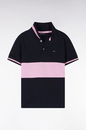 Eden Park Polo &Agrave; Manches Courtes En Piqu&eacute; Coton Marine Et Rose Coupe Droite
