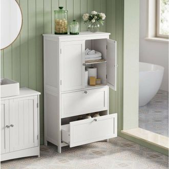 Vasagle Vasagle - Armoire de Salle de Bain avec 2 Tiroirs et 2 Portes, 60 x 30 x 110 cm, Placard de Cuisine, Meuble de Rangement, &Eacute;tag&egrave;res R&eacute;glables, Blanc