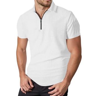 Generic Polo d&eacute;t&eacute; pour homme - Couleur unie - Fermeture &eacute;clair - Pour lext&eacute;rieur - D&eacute;contract&eacute; - Manches courtes, Blanc., XXL