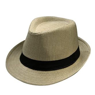 Generic Chapeau de jazz pour homme et femme - Chapeau Fedora britannique vintage - Casquette Panama &agrave; bord roul&eacute; - Chapeau noir avec ceinture - Chapeau minima