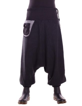 vishes Alternative Bekleidung - Warme Thermo Haremshose aus Fleece mit Tasche und weichem Jersey Bund Schwarzgrau - tiefer Schritt