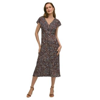 Brooks Brothers Robe Midi &agrave; Col en V et Imprim&eacute; Cachemire - Femme - Robes - Bleu - Taille: 32 FR