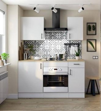 Dmora Komplette K&uuml;che Fascia, Moderne K&uuml;chenkomposition, Modular Set f&uuml;r K&uuml;che, Funktionelle K&uuml;chenl&ouml;sung, Wei&szlig; und Eiche