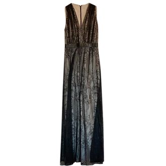 Alice & Olivia Alice + Olivia Black Sleeveless Lace Gown with White Underlay Size S