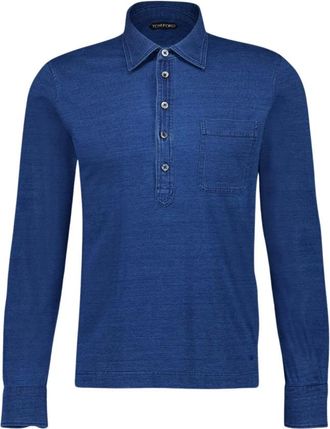 Tom Ford Homme, Tops, Bleu, Taille: M Polo en coton &agrave; manches longues