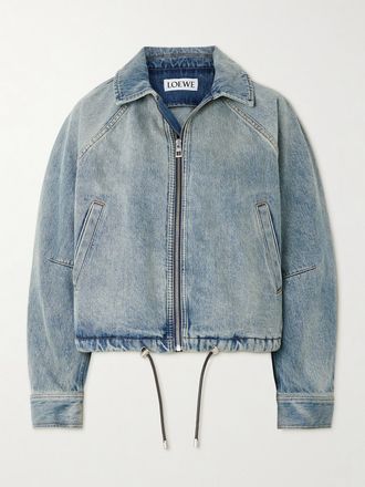 Loewe Bomberjacke Aus Denim Mit Lederbesatz - Blau