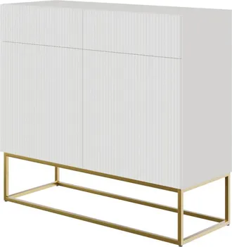 Selsey Veldio - Sideboard 2-t&uuml;rig mit 2 Schubladen, Wei&szlig; mit goldenem Metallgestell, 100 cm breit - Selsey