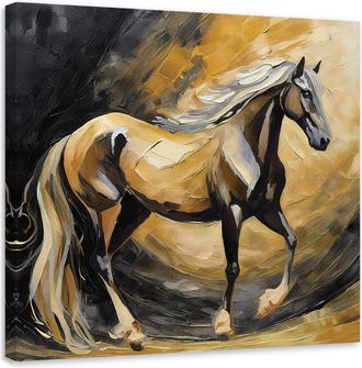 Feeby Leinwand Bilder - Bild Wohnzimmer - Retro Pferd wie gemalt - 60x60 1tlg - Deko Schlafzimmer Groß - Dekoration Canvas - Gemälde - Modern Wandbilder - K