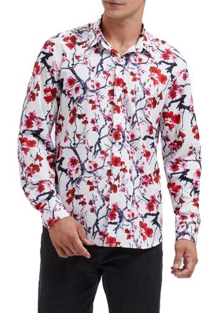 Hisdern Herren-Hemd mit Blumenmuster, langärmlig, lässig, Button-Down, Party, ausgefallene Blumenhemden, Normale Passform