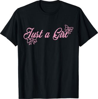 Trendy Apparel Just A Girl Coquette Cute Line Art Pink Bows T-Shirt