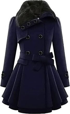 Minetom Femme Trench-Coat à Double Boutonnage Ceinture Bouton Automne Hiver Manche Longue Élégant Veste Manteau B Bleu XL