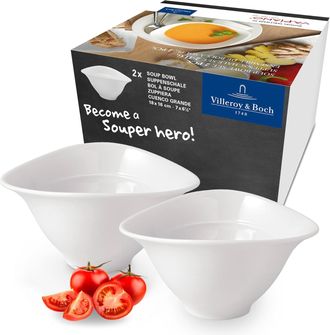 Villeroy & Boch Vapiano Suppenschalen Set 12 teilig wei&szlig;, Sp&uuml;lmaschinenfest, Mikrowellensicher, Extra Tiefe Suppenteller, Suppensch&uuml;ssel, Schalen Gro&szlig;, Salatsch&uuml;ssel,
