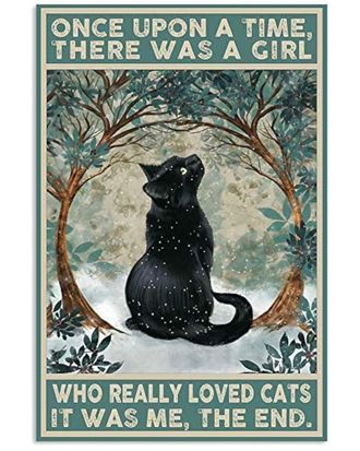 Inga Poster Schwarze Katze, Once Upon A Time There Was A Girl Art Print Decor Home Decor Art Wall Decor Metal Sign Poster 20,3 x 30,5 cm