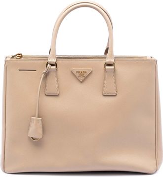 Prada Beige Large Saffiano Lux Galleria Double Zip Tote