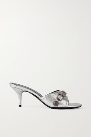 Balenciaga Cagole Mules Aus Metallic-leder - Silber