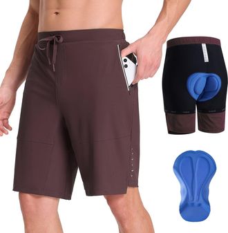 Baleaf MTB Radlerhose Herren mit Taschen Sommer Shorts Gepolsterte Radhose 2 in 1 Mountainbike Cycle Sport 9 Inch Dunkelbraun XXL