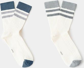Mango Lot 2 paires de chaussettes coton rayures gris - Homme - 40-42 - MANGO MAN