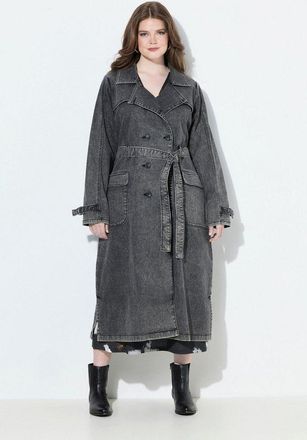 Ulla Popken Jeansjacke Jeans-Trenchcoat Reverskragen Vintage doppelreihig