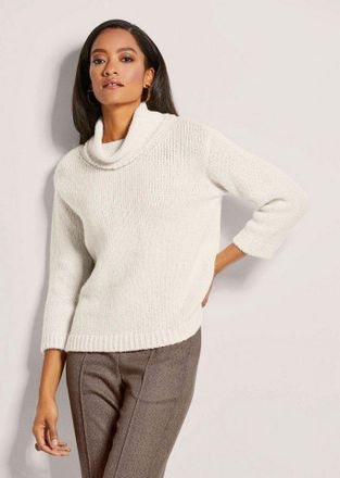 Madeleine Strickpullover Modischer Rollkragenpullover, 3/4-Arm Uni-Design mit weitem Kragen, ohne Verschluss
