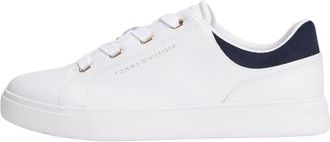 Tommy Hilfiger Baskets Cuvette Femme Casual en Cuir, Blanc (White/Space Blue), 38