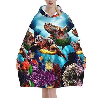 Generic Couverture à capuche surdimensionnée avec motif tortues de mer, peinture diamant, couverture chaude pour femmes, hommes, adolescents, Comme indiqué su