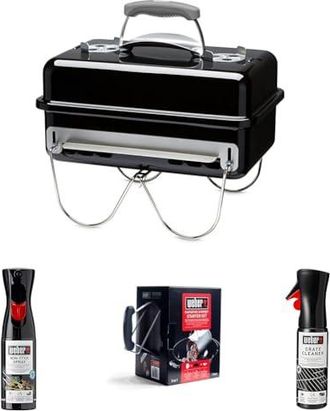Weber Go-Anywhere Holzkohle Grill, 42 x 26cm Grillfläche, leichter tragbarer BBQ Grill, Tisch-Campinggrill mitporzellanemaillierter Schale & Deckel, umklapp