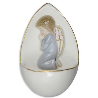 MaMeMi WEIHKESSEL Porzellan mit Engel in BLAU und GOLDRAND 10,5 cm betend Wanddeko Geschenk religiös