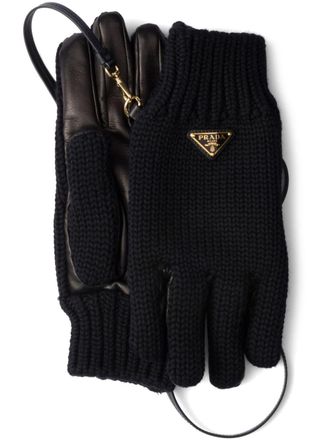 Prada gants à logo triangulaire - Noir