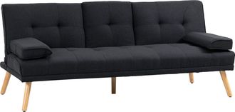 HOMCOM Schlafsofa, 3-Sitzer Sofa, Schlafcouch mit Klappbarem Tisch, Becherhalter, Bettsofa mit Leinenoptik, Couch G&auml;stebet f&uuml;r Wohnzimmer, Grau