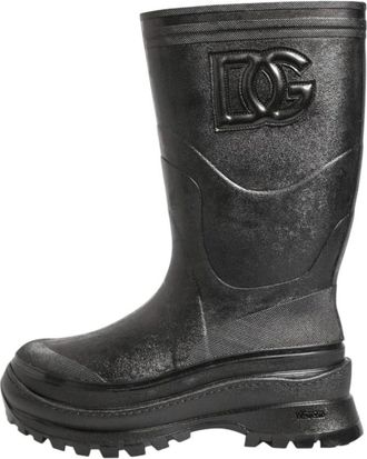 Dolce & Gabbana Homme, Chaussures, Noir, Taille: 42 EU Bottes de pluie à enfiler métalliques